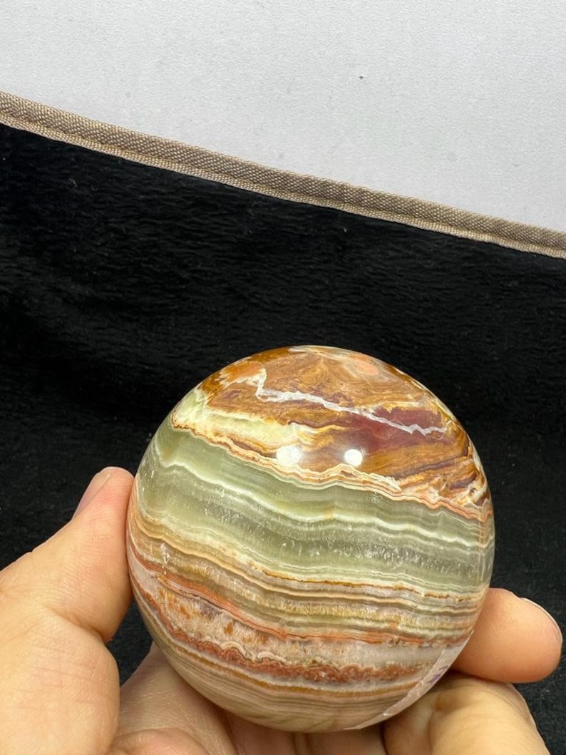 Onyx Sphere 73mm , Green and Brown Banded Onyx Sphere 559 Grams Natural ...