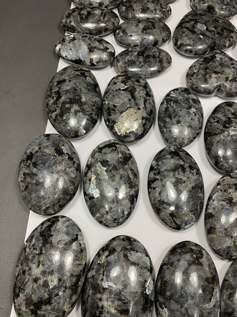 Natural Larvikite Palm Stones & Hearts – Blue Labradorite, Polished ...