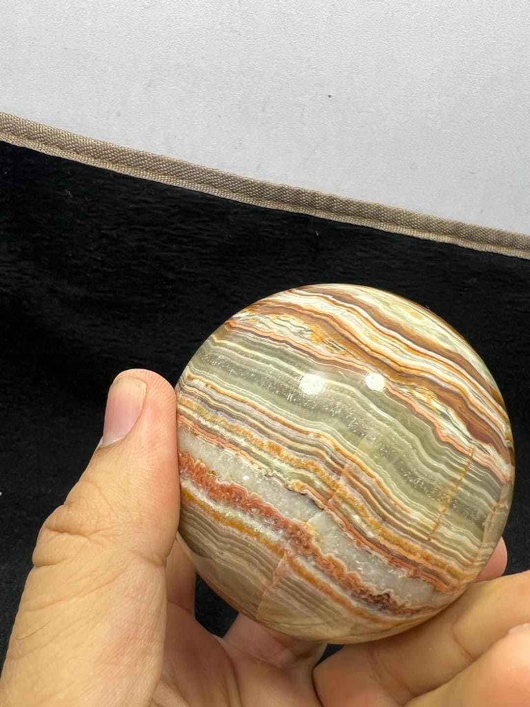 Onyx Sphere 73mm , Green and Brown Banded Onyx Sphere 559 Grams Natural ...