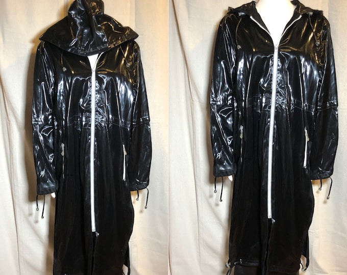 90s Black Patent PVC Rain Slicker L - Etsy