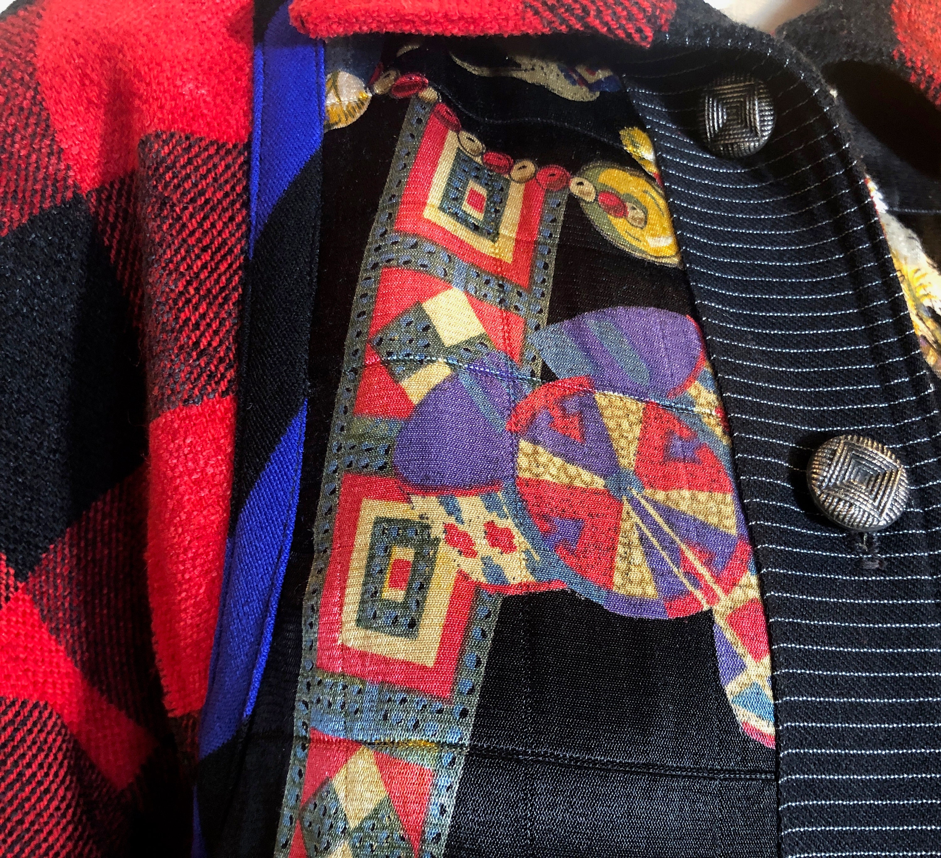 80s 90s Red Black Plaid Feather Appliqué Jacket XS - Etsy