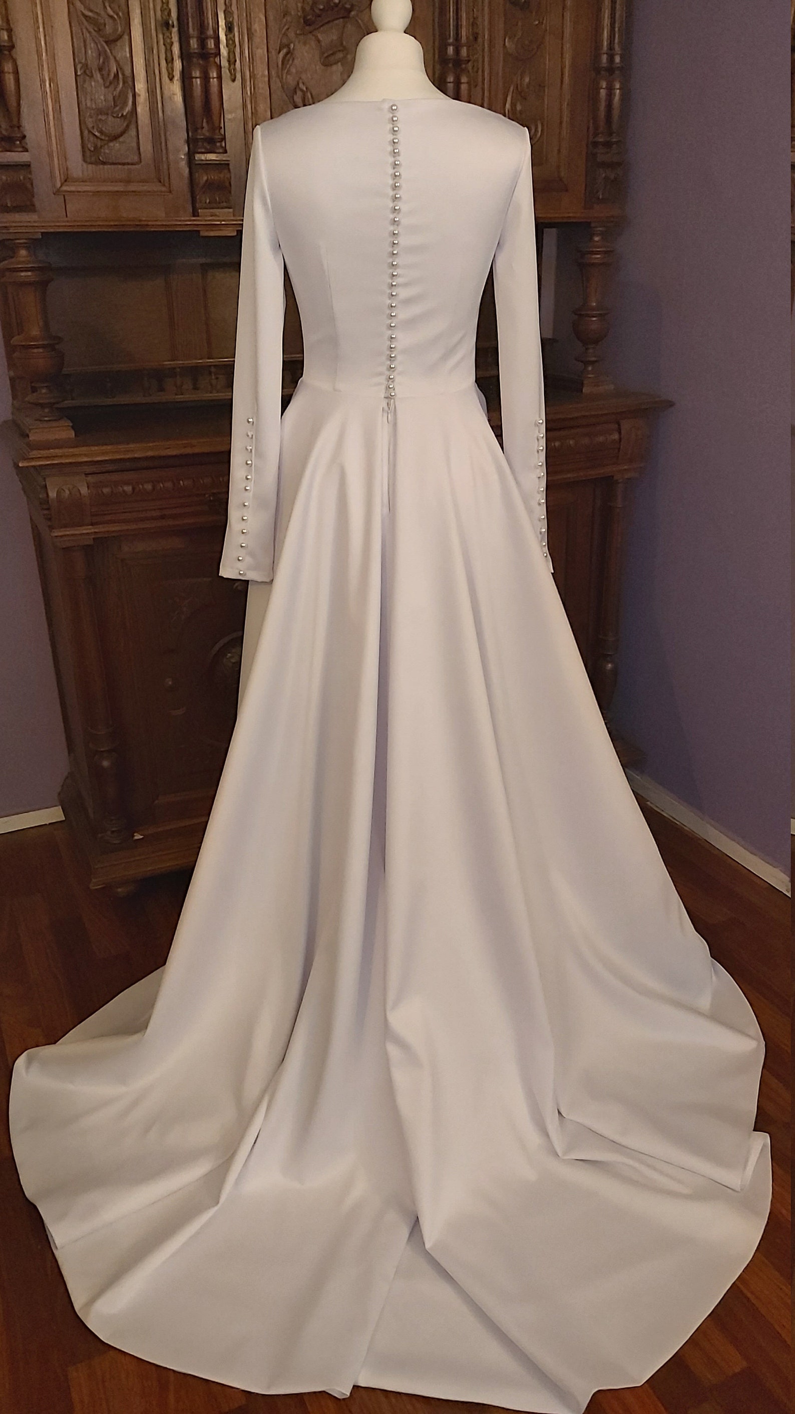 Satin Wedding Dress Simple Wedding Dress Long Sleeves | Etsy