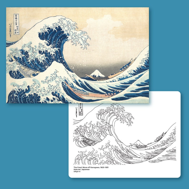 The Starry Night and the Great Wave Coloring Sheets - Etsy