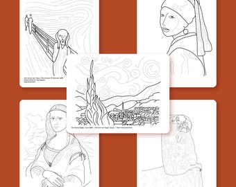 5x Famous Paintings Coloring Artists Mona Lisa, Van Gogh, Davinci ...