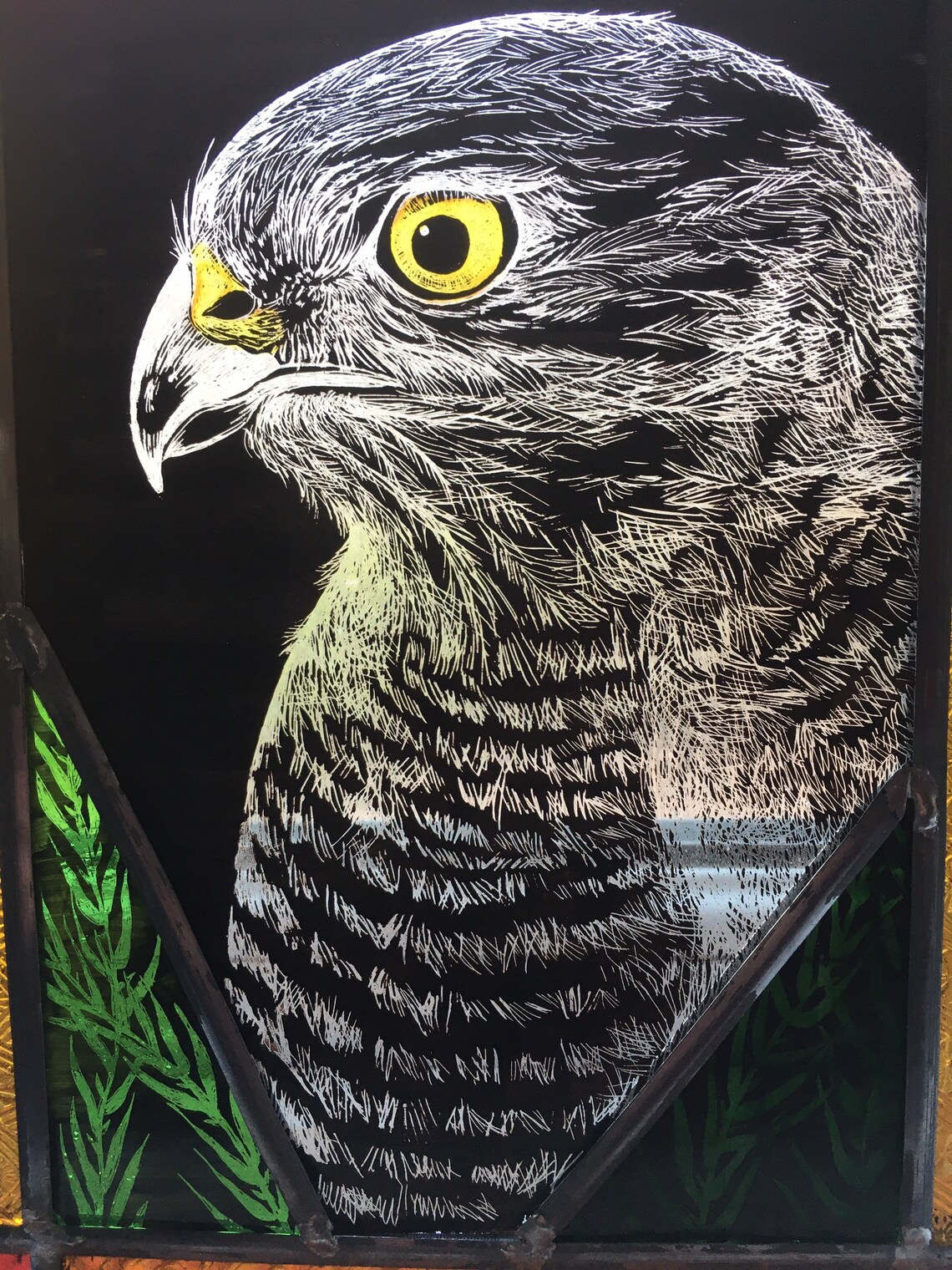 Stained Glass With Sparrow Hawk - Etsy