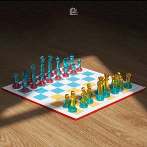 Handmade Chess Set, Resin Chess Pieces, Colorful Chess Set, 11inch ...