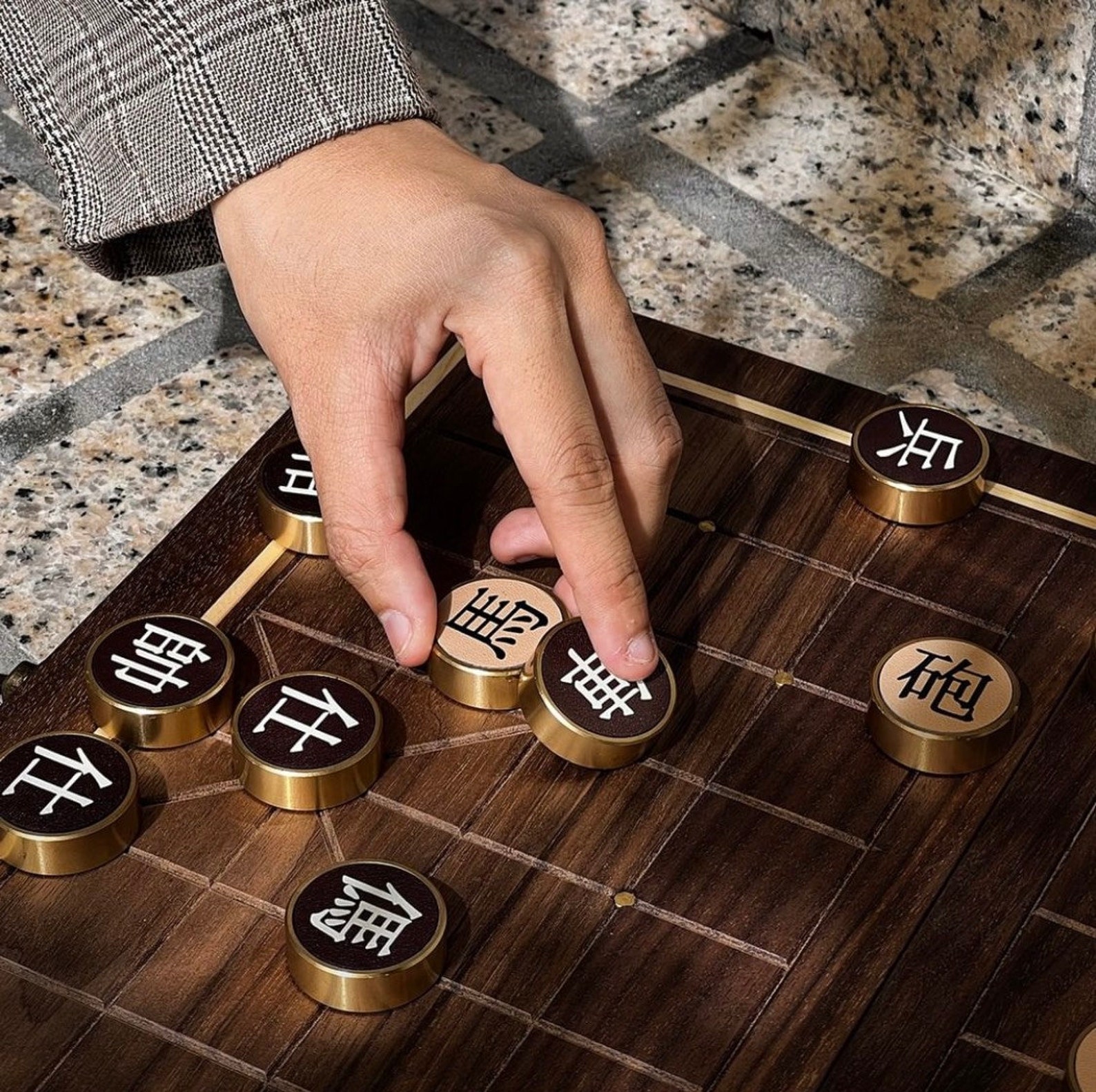 Premium Chinese Chess Set, Xiangqi Chess Set, Walnut Brass Xiangqi ...