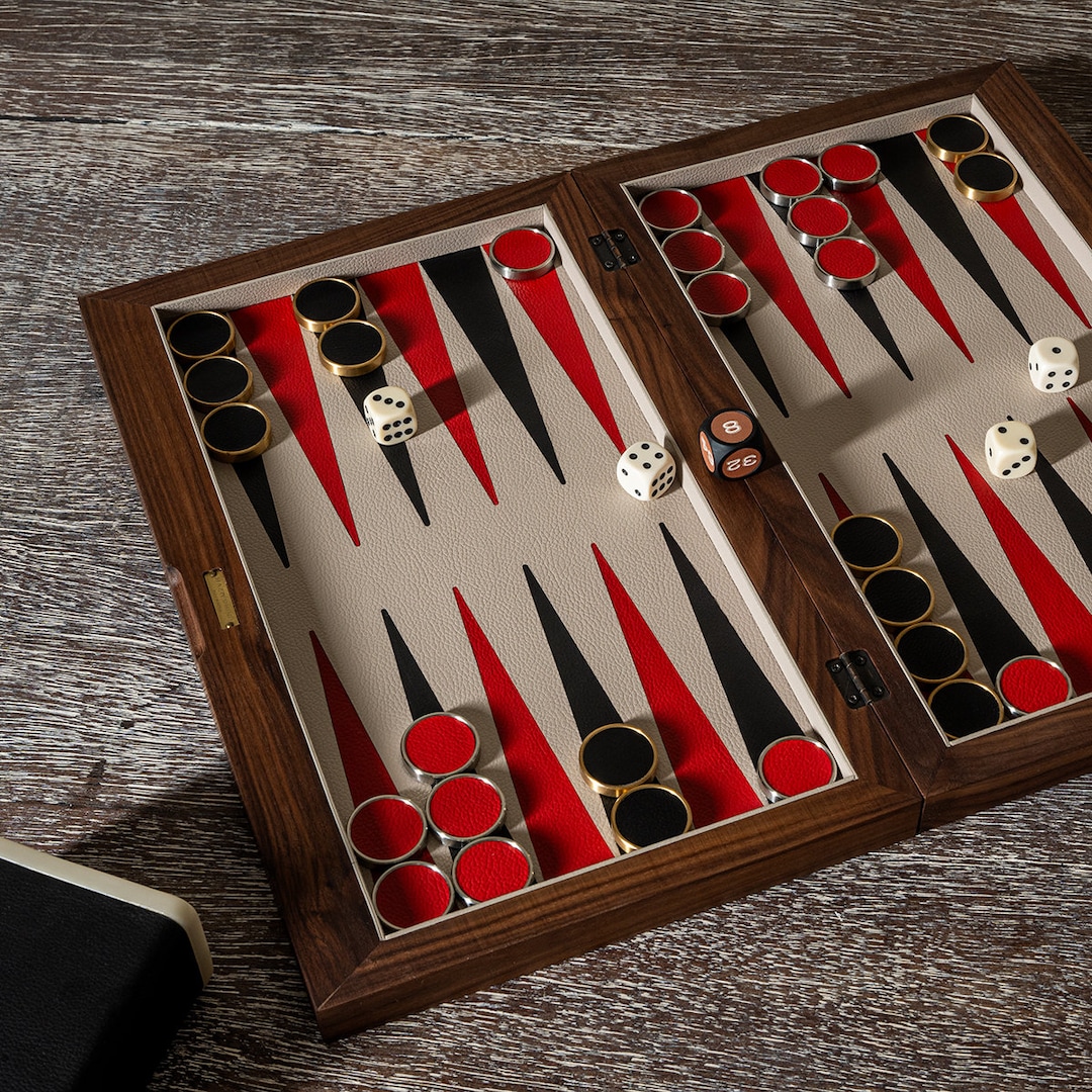 Premium Backgammon Set - Walnut Brass Leather Backgammon - Large 18"inch Backgammon Board Game ...
