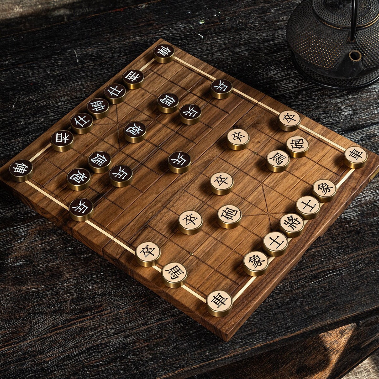Premium Chinese Chess Set, Xiangqi Chess Set, Walnut Brass Xiangqi ...