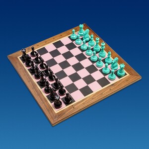 Bespoke Tournament Chess Set, Wooden Leather Lacquered Bold Chess Set ...