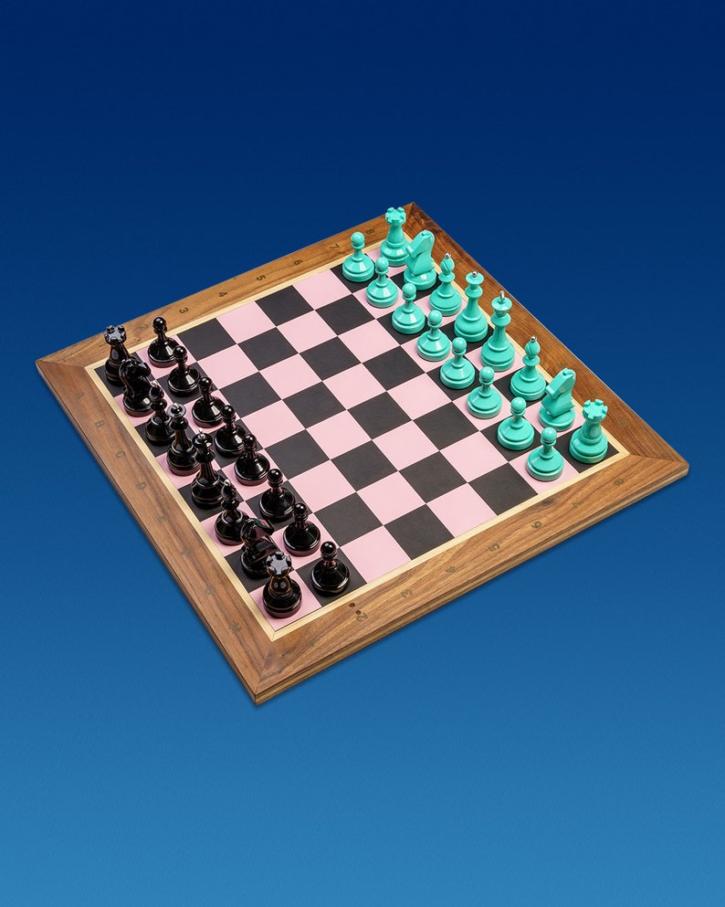 Bespoke Tournament Chess Set, Wooden Leather Lacquered Bold Chess Set ...