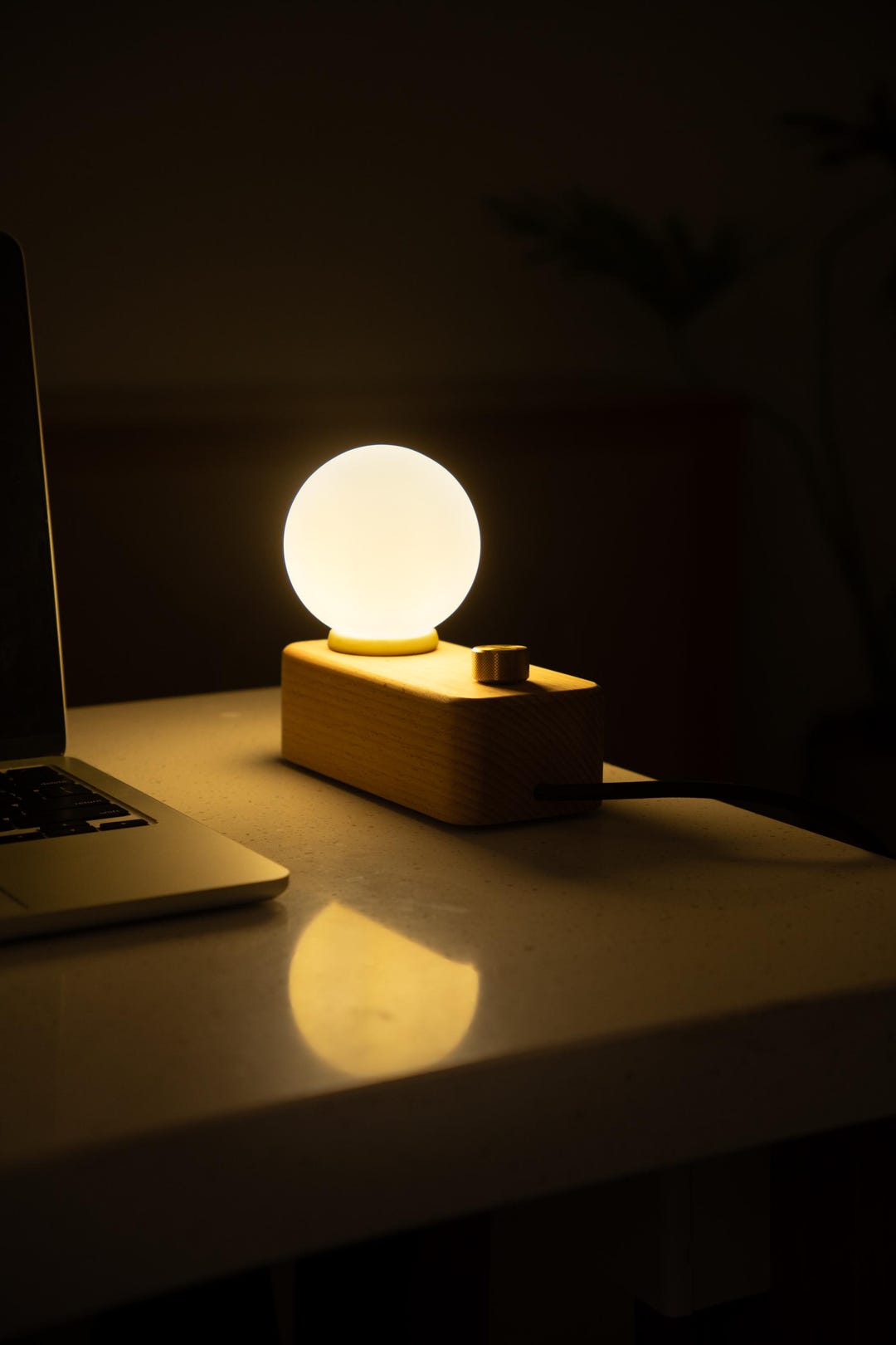 Handcrafted Minimal Table Lamp – LED Bulb, Opal Glass Shade, Reclaimed ...