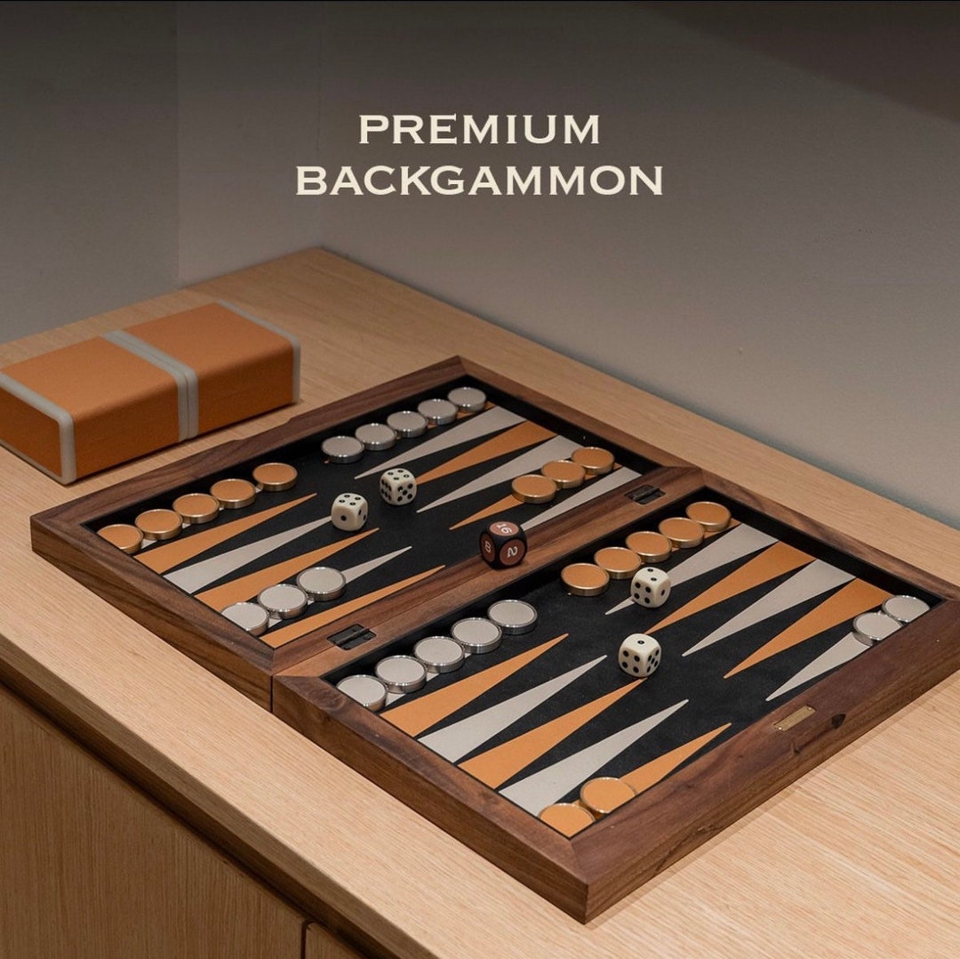 Premium Backgammon Set, Walnut Brass Leather Backgammon Set, Large 14"inch Backgammon Board Game ...