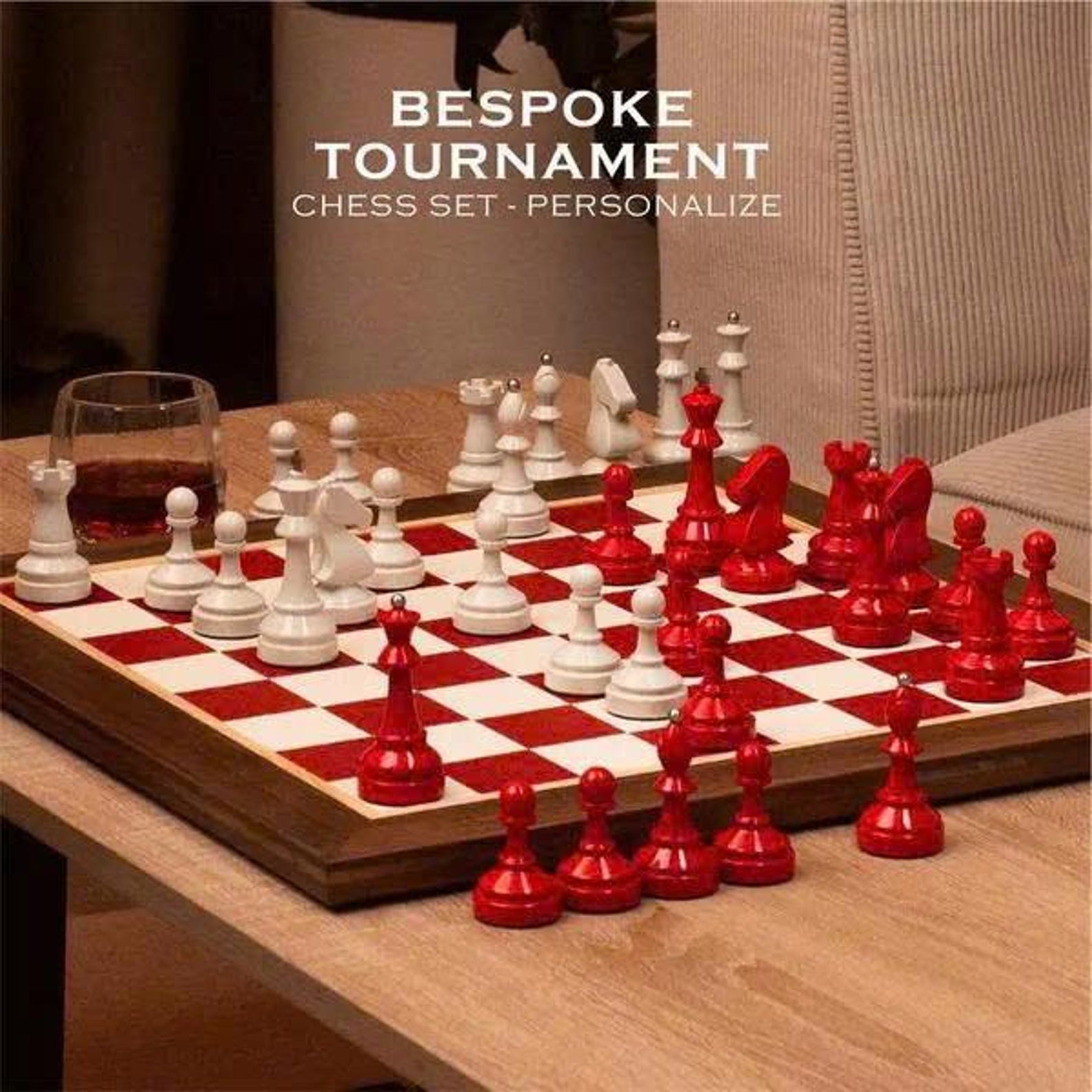 Bespoke Tournament Chess Set, Large Chess Board, Wooden Leather ...