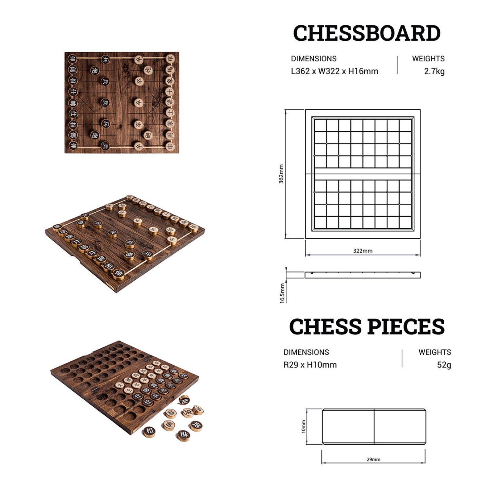 Premium Chinese Chess Set, Xiangqi Chess Set, Walnut Brass Xiangqi ...