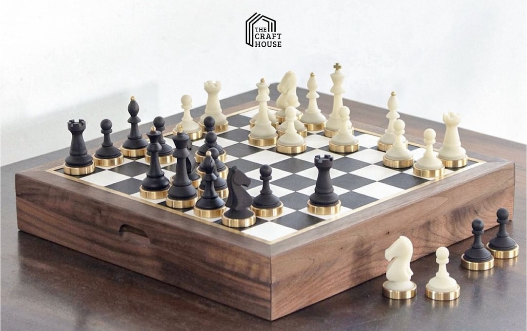 Luxury Chess Set, Handmade Chess Board, Resin Chess Pieces, Gorgeous Walnut Brass Chess Board ...
