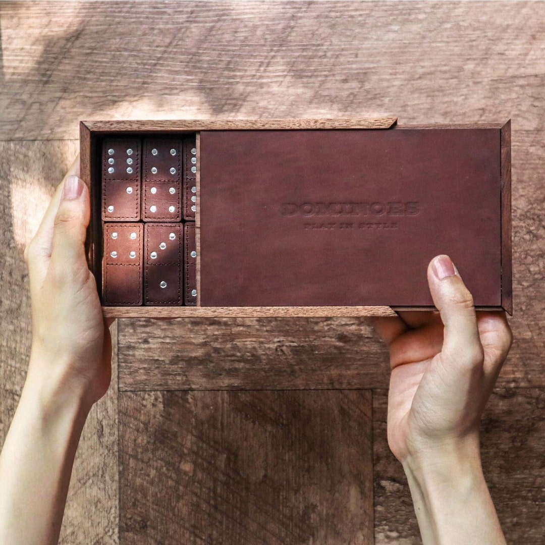 Premium Dominoes Set, Walnut Leather Dominoes, Personalized Dominoes ...