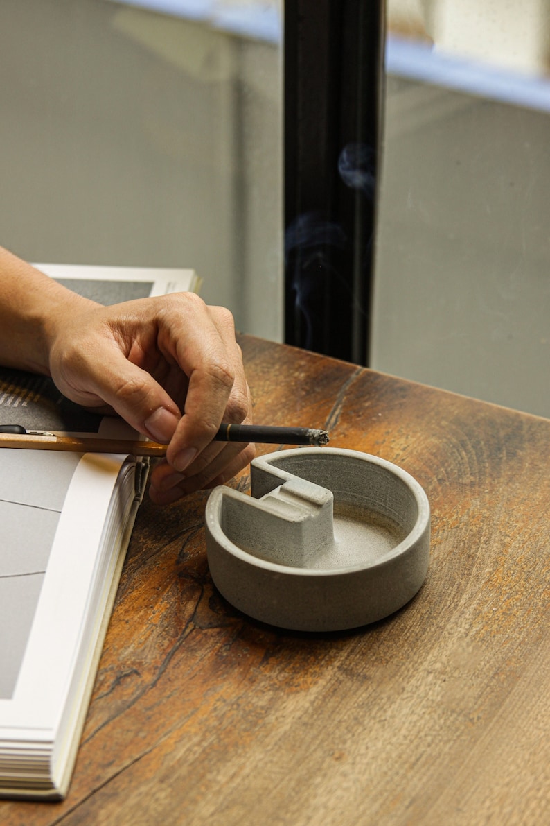 Concrete Cigarette Ashtray With Wooden Lid Cigarettes & - Etsy