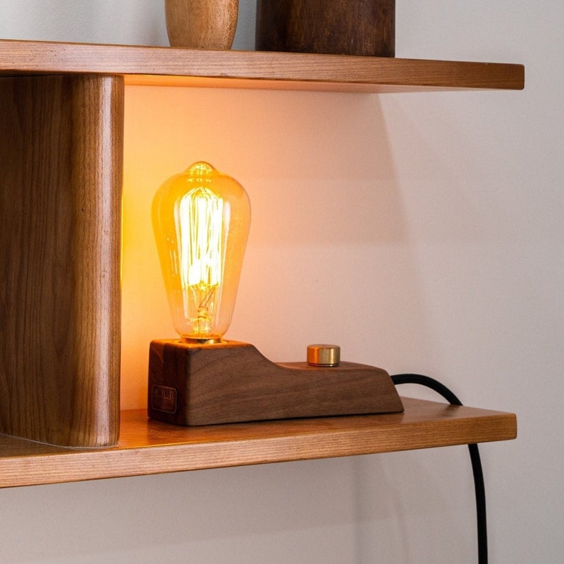 Wooden Small Lamp - Vintage Desk Lamp With Dimmable Brass - Table Lamp ...