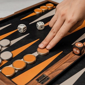 Premium Backgammon Set - Walnut Brass Leather Backgammon - Large 18"inch Backgammon Board Game ...