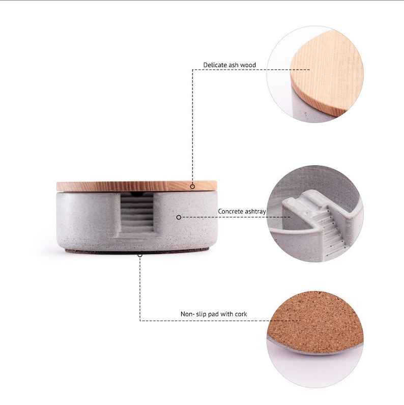 Concrete Cigarette Ashtray With Wooden Lid Cigarettes & - Etsy