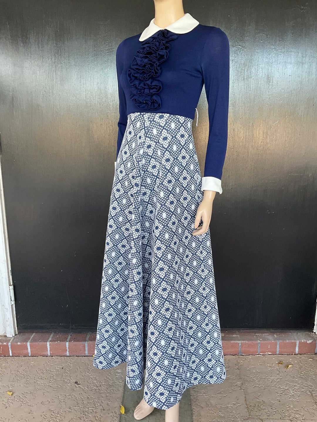 1970s Blue and White Sandine Dress - Etsy