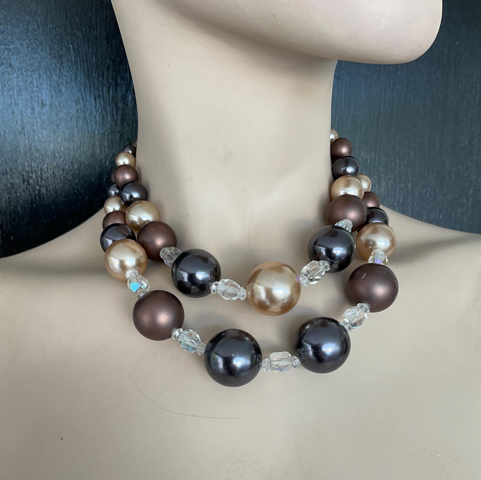 1960s Gold and Bronze Beaded Two Strand Necklace Costume Jewelry ...