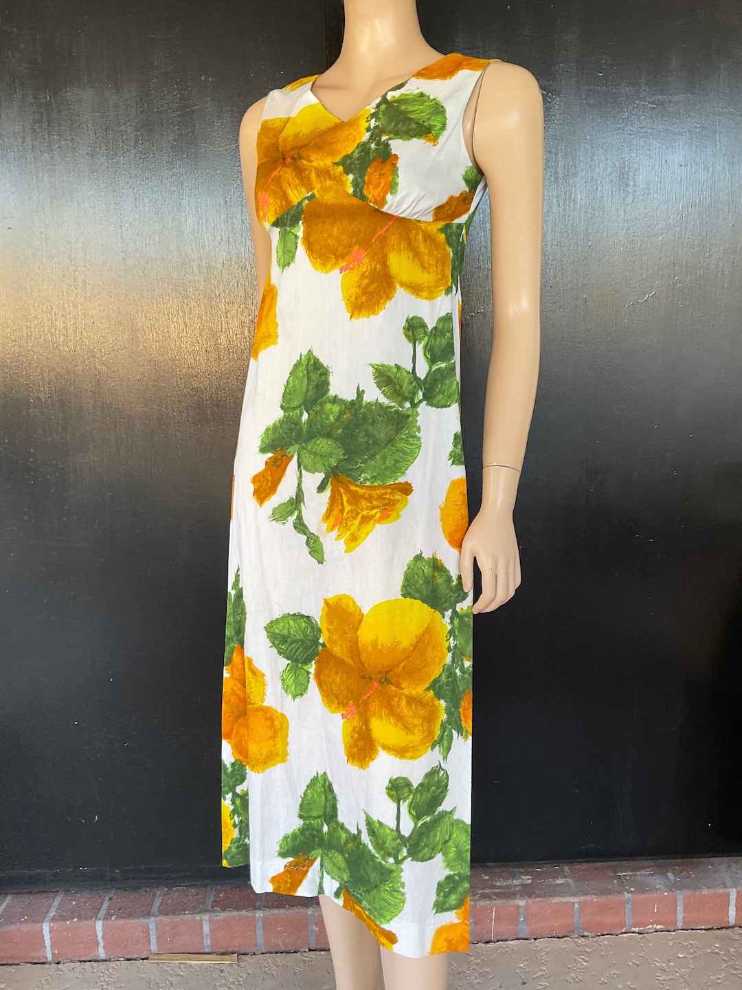 1970s Green, White and Yellow Sears Hawaii Dress - Etsy