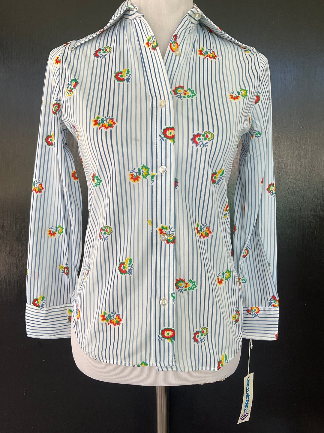 1970s Blue and White College Town Blouse - Etsy