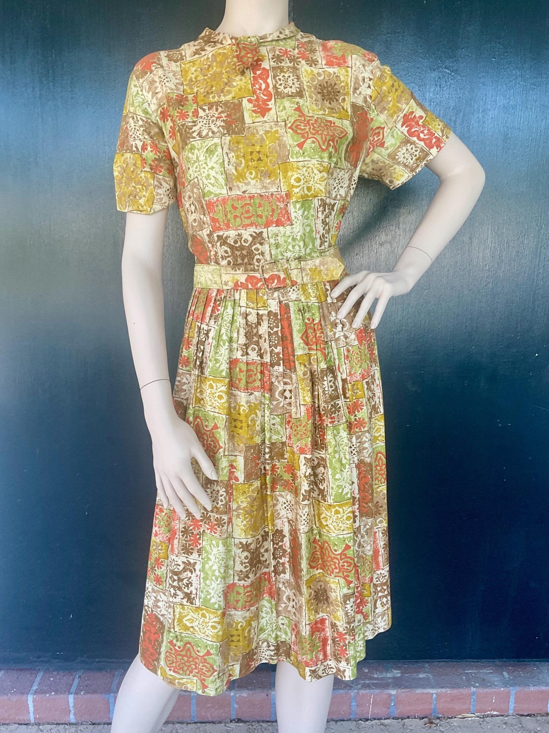 1950s Orange, Brown and Yellow Day Dress Vintage Dress 1950s Dress - Etsy