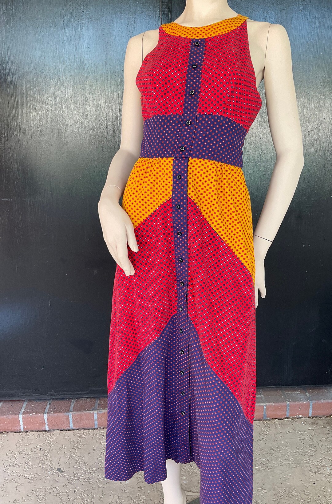 1970s Red, Yellow and Blue Craig Dress - Etsy