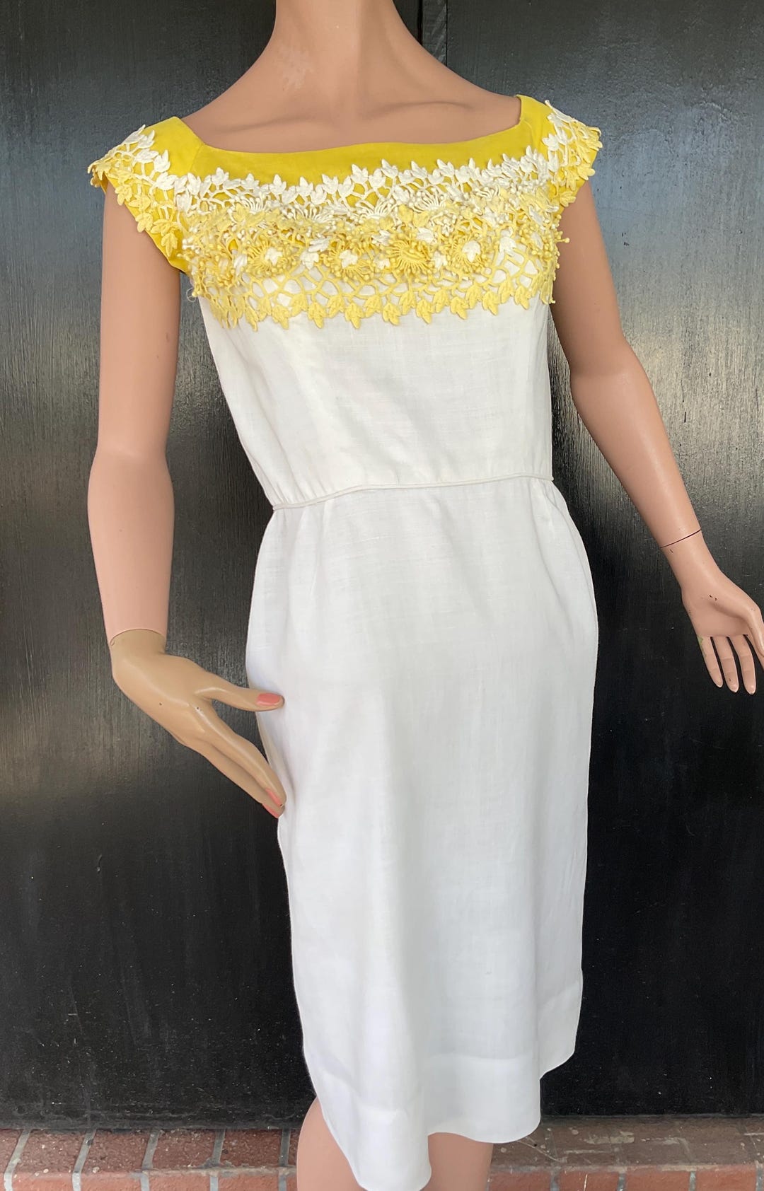 1950s Peggy Hunt White and Yellow Dress Vintage Small - Etsy