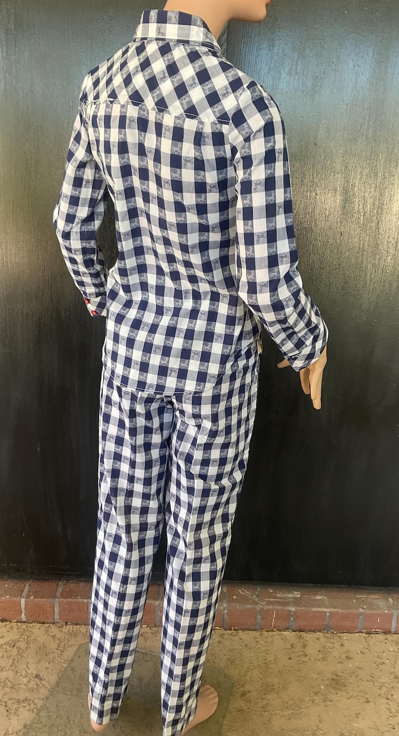1970s Blue and White Crazy Horse Pant Suit Vintage Small - Etsy