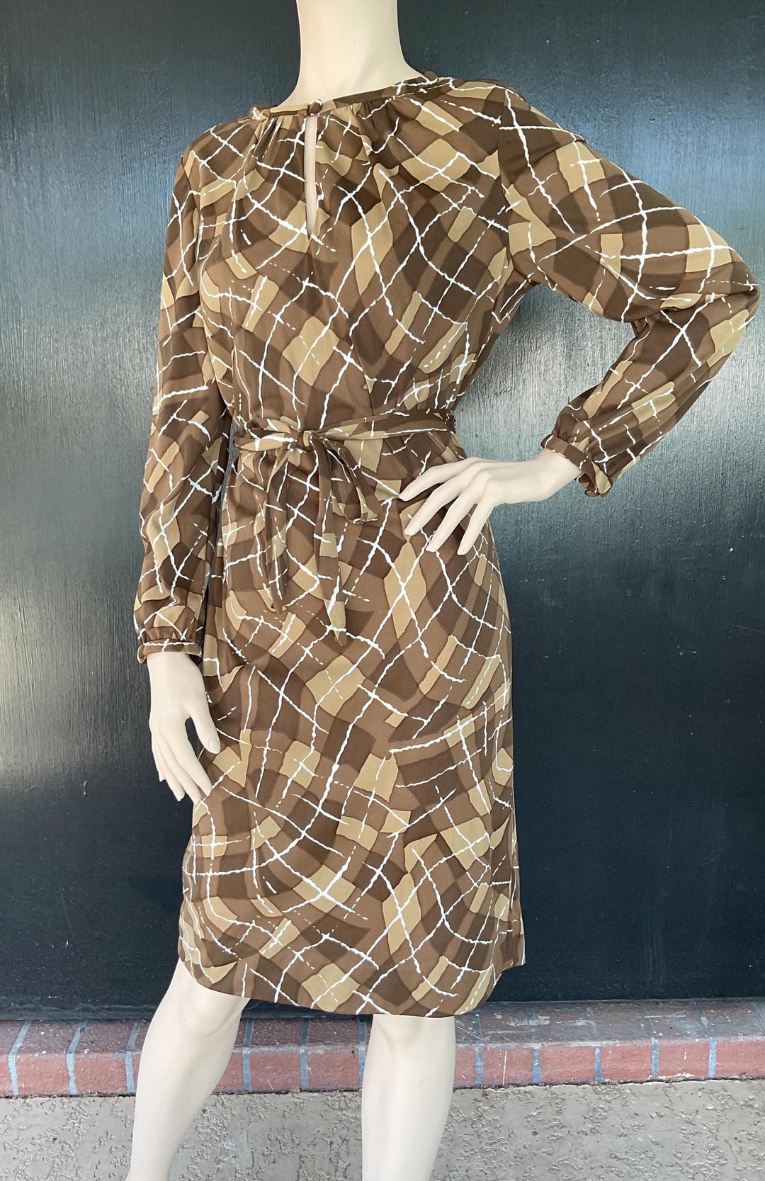 1970s Brown, Tan and White Shift Dress Vintage Medium - Etsy
