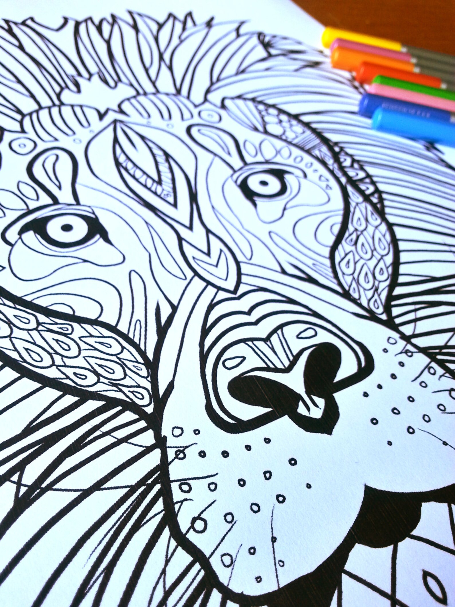 Adult Zentangle Coloring Sheet Lion | Etsy