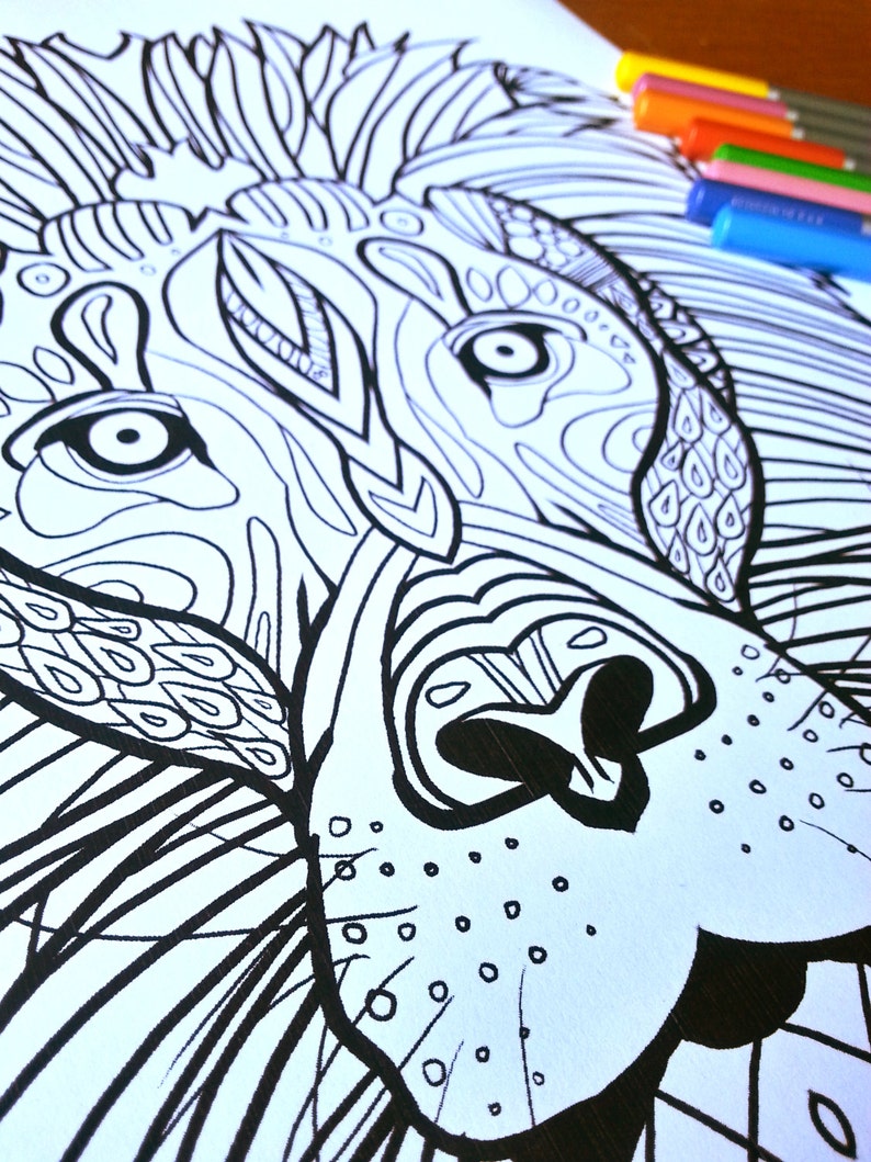 Adult Zentangle Coloring Sheet Lion - Etsy