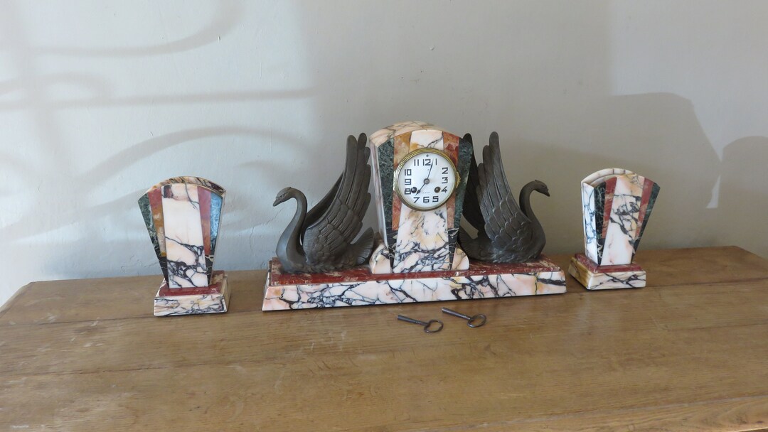Art Deco Marble/granite Clock / French Marble Clock With Vases / French ...