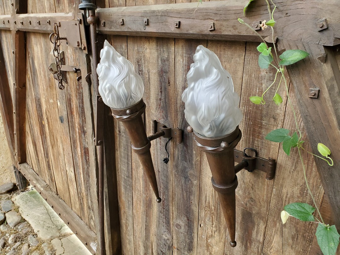 Very Large French Castle Wall Sconces / A Pair of Iron Wall Sconces ...