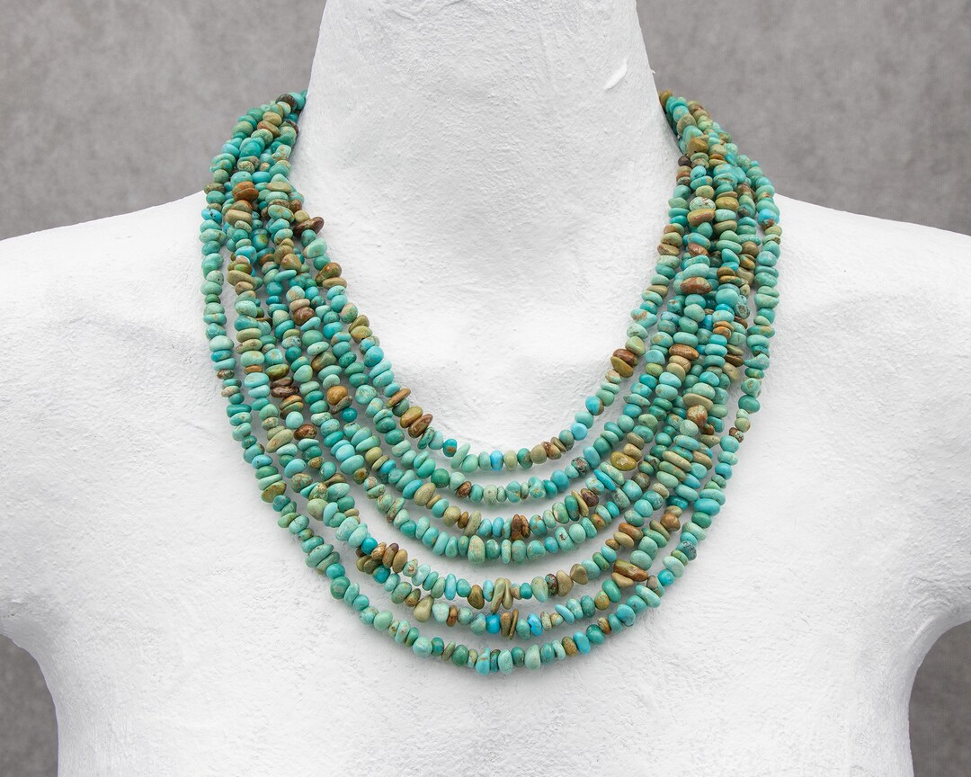 Multi-strand Turquoise Bead Necklace Genuine Kingman - Etsy