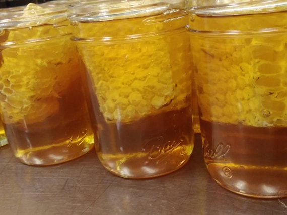 Raw Honey With Honeycomb Chunk Comb 10.5 Oz. Half Pint Mason - Etsy