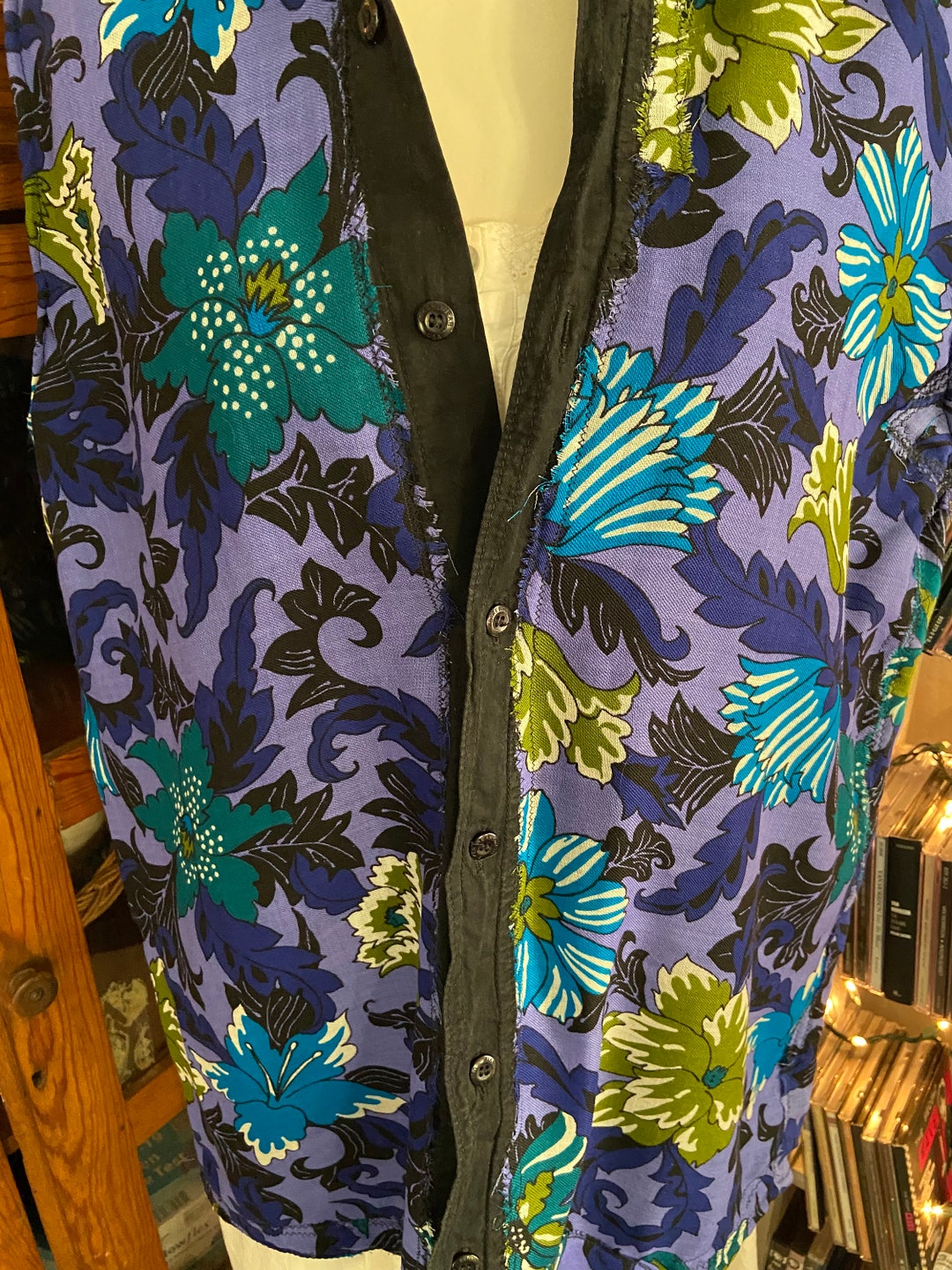 Redesigned Shirt OOAK Art Wear. Wool Black Chartreuse and Purple Fabric ...