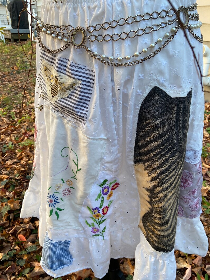 Redesigned Upcycled White Skrt W Ruffle Antique Linens Fabrics Romantic ...