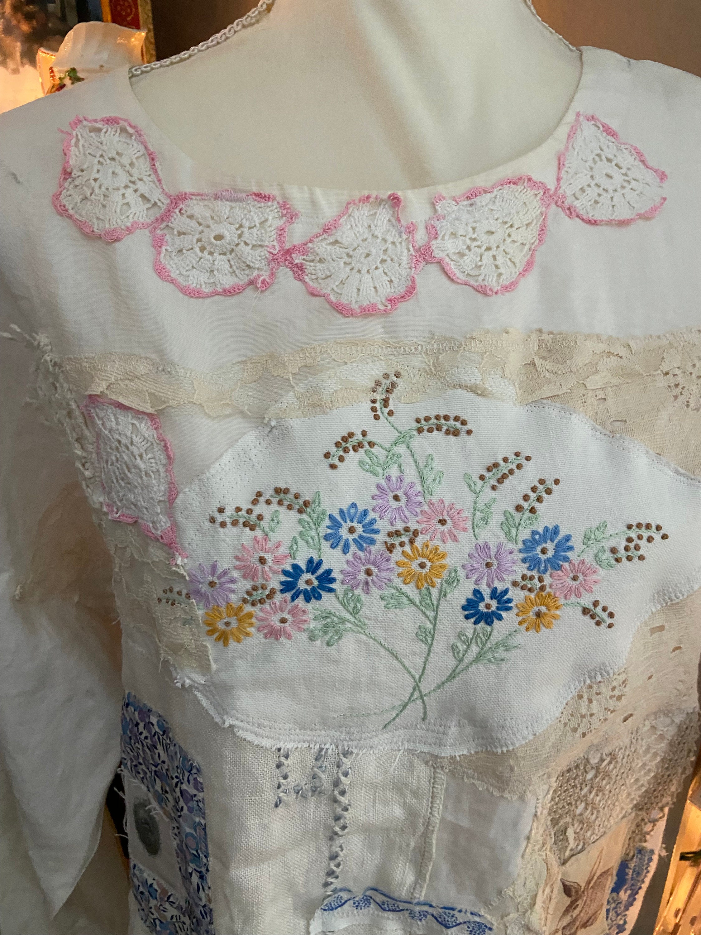 Redesigned White Linen Top Romantic Vintage Floral Linens - Etsy