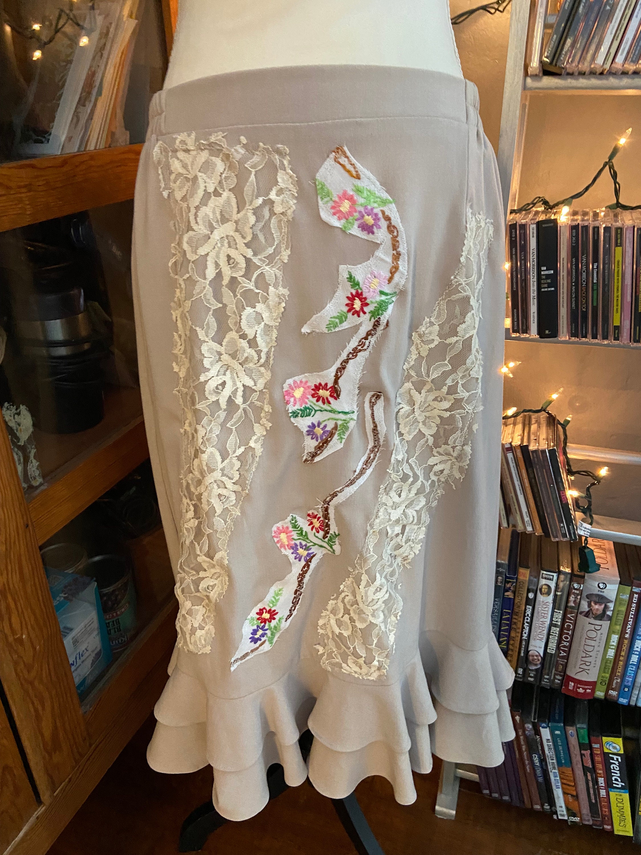 Redesigned Ruffled Mermaid Skirt W Vintage Embroidered Linens and Lace ...
