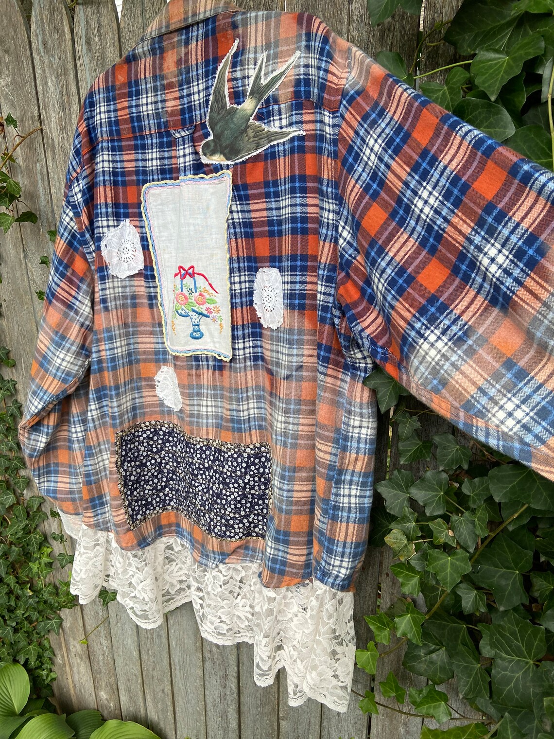 Izod Flannel Two Toned W Vintage Embroidery Lace Flounce Alice in ...