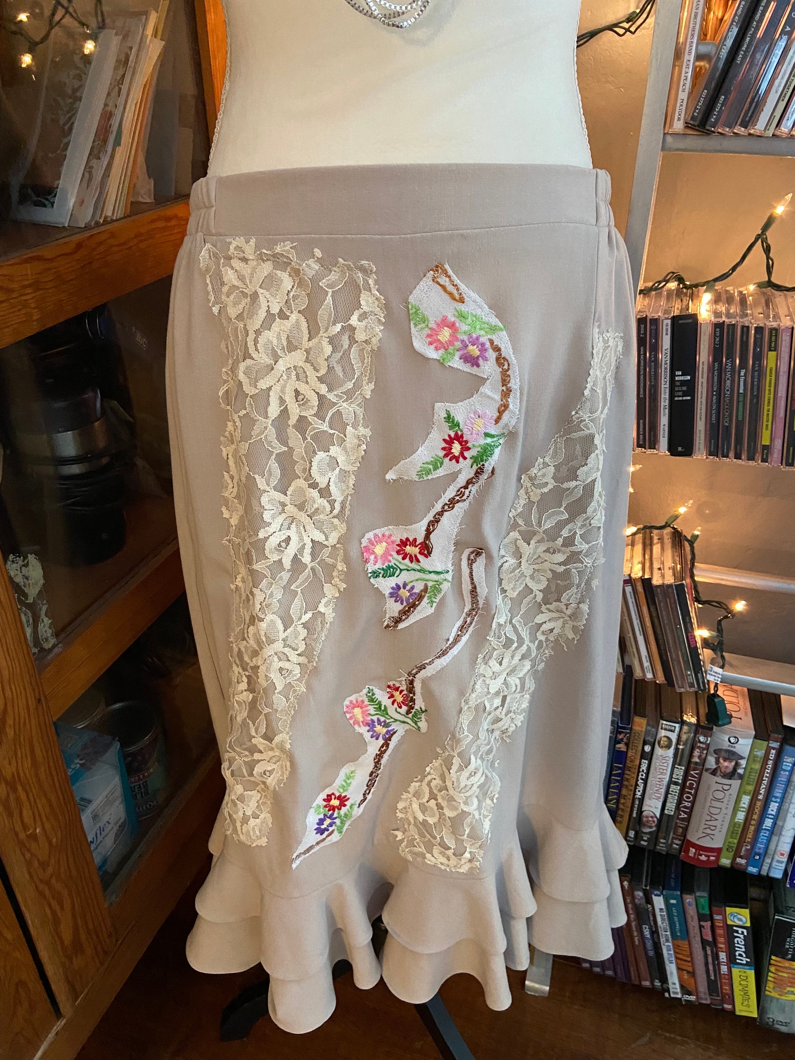 Redesigned Ruffled Mermaid Skirt W Vintage Embroidered Linens and Lace ...