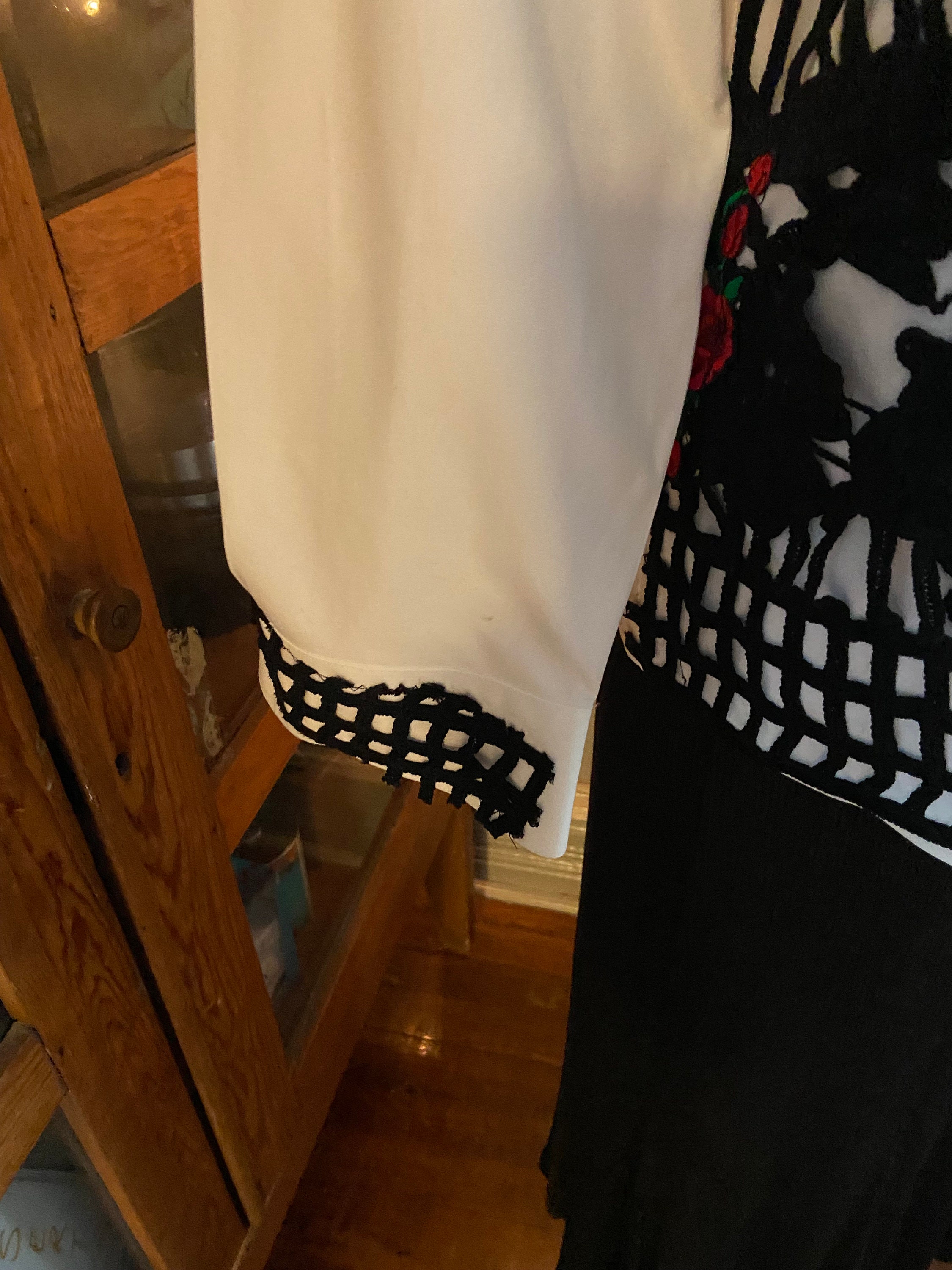 Redesigned Chicos White Shirt W Black Shapes and Flowers OOAK Art Wear ...