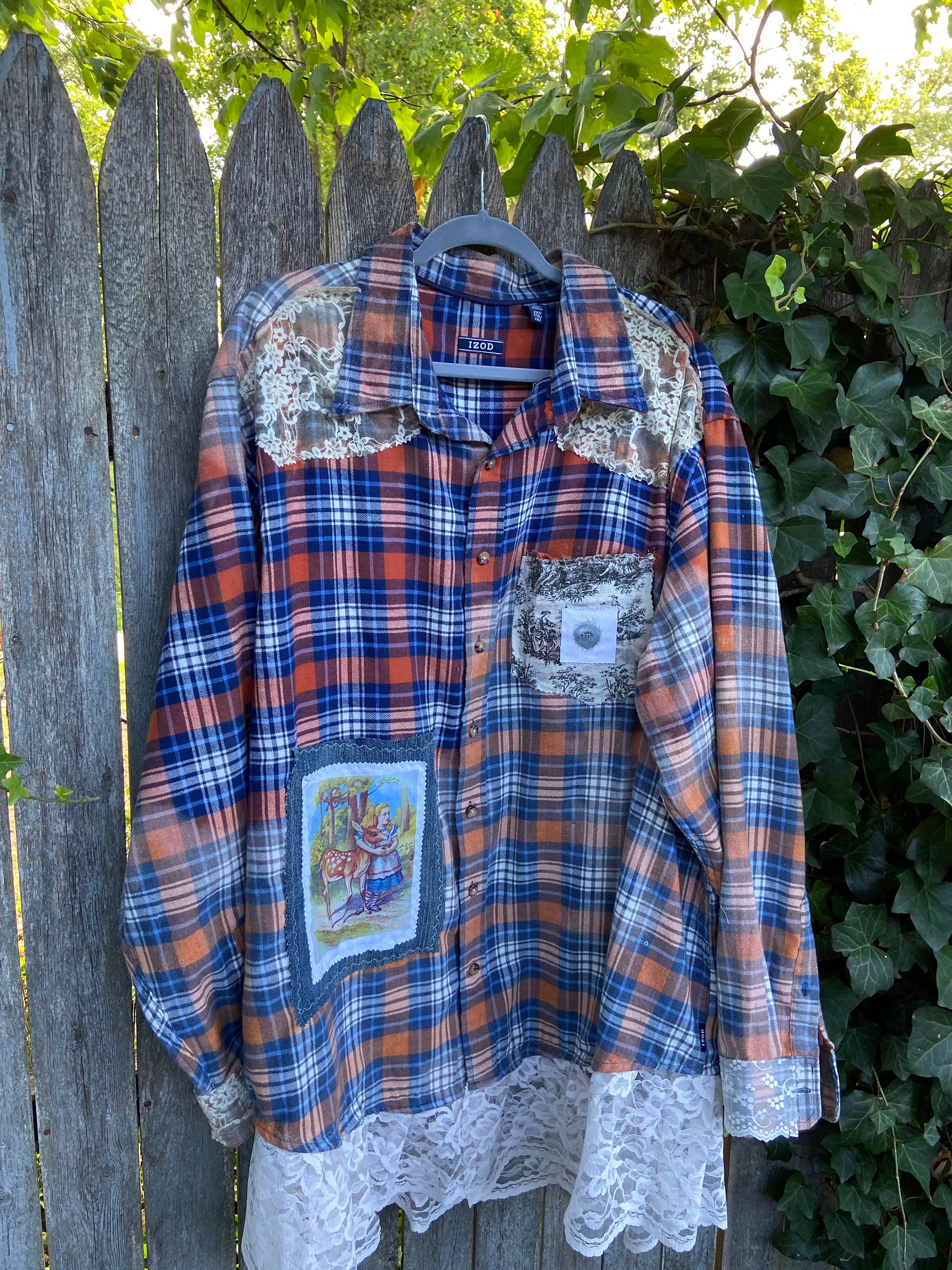 Izod Flannel Two Toned W Vintage Embroidery Lace Flounce Alice in ...