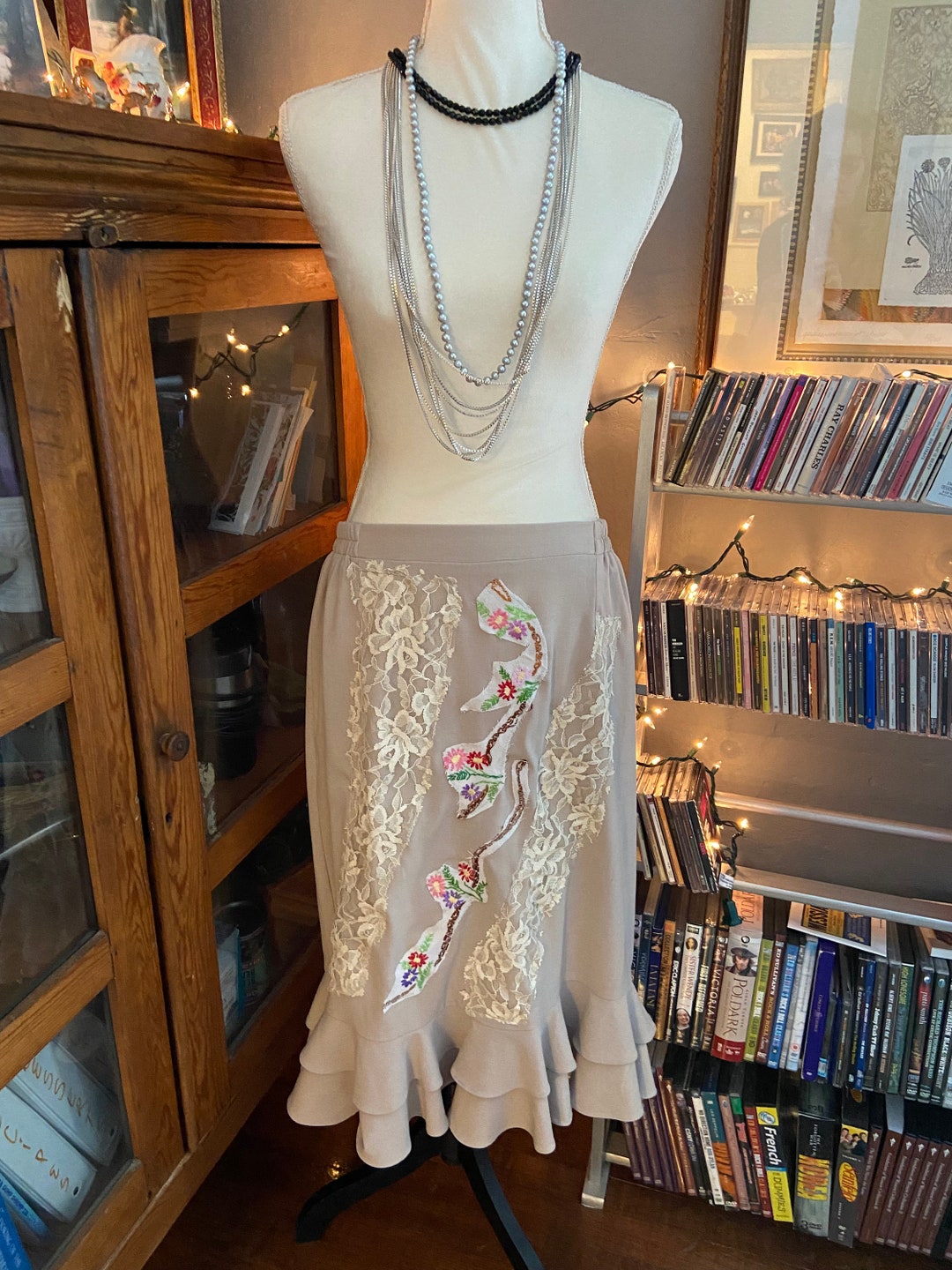 Redesigned Ruffled Mermaid Skirt W Vintage Embroidered Linens and Lace ...