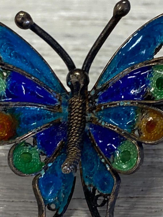 Sterling enamel butterfly pin - Gem